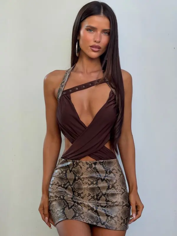 OUTCAST Jahlee Mini Dress Brown Snake