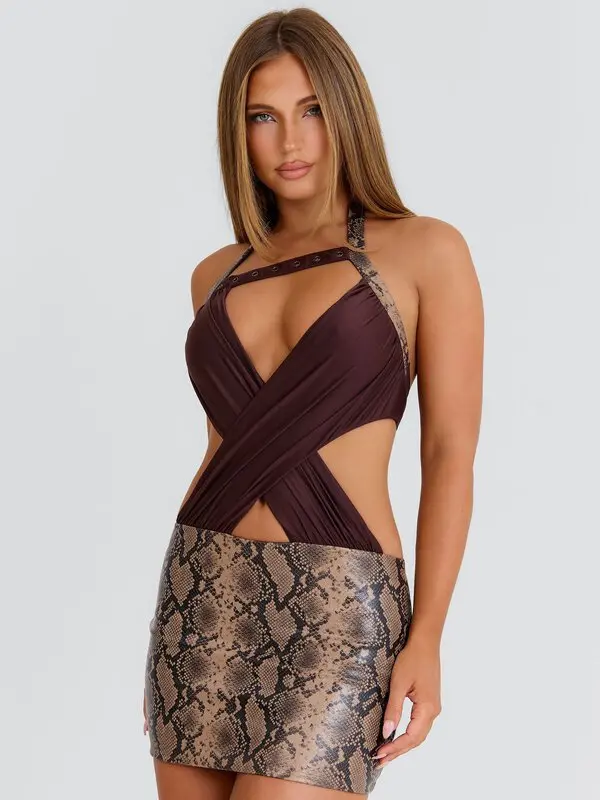 OUTCAST Jahlee Mini Dress Brown Snake