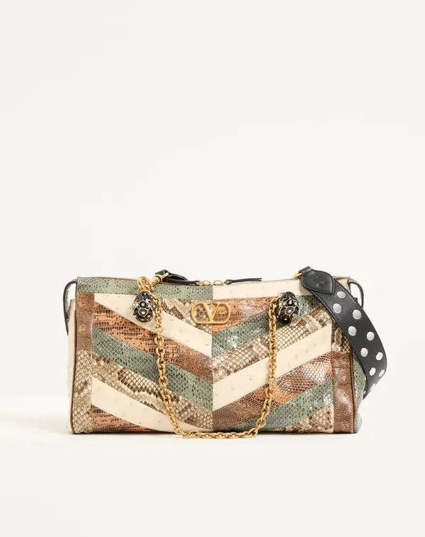Valentino Garavani Panthea Medium Shoulder Bag In Exotic Leathers With Chevron Motif - Multicolour