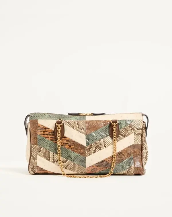 Valentino Garavani Panthea Medium Shoulder Bag In Exotic Leathers With Chevron Motif