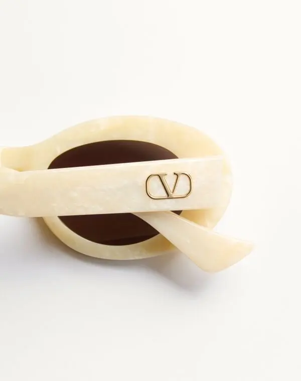 Valentino Garavani Oval Acetate Eyewear - Ivory/brown