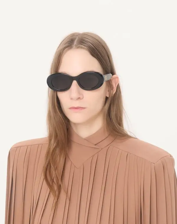 Valentino Garavani Oval Acetate Eyewear - Black/grey