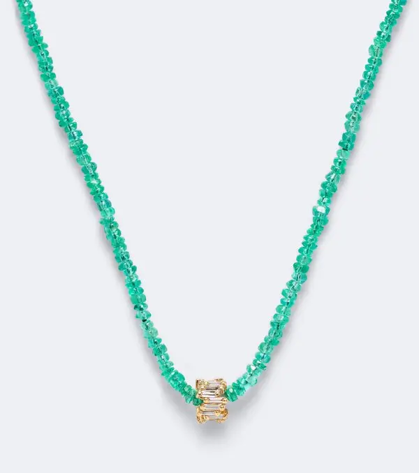 SUZANNE KALAN Infinite 18kt Beaded Necklace With Emeralds And Diamonds