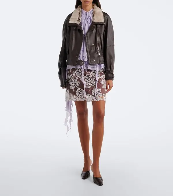 JACQUES WEI Shearling-trimmed Leather Jacket