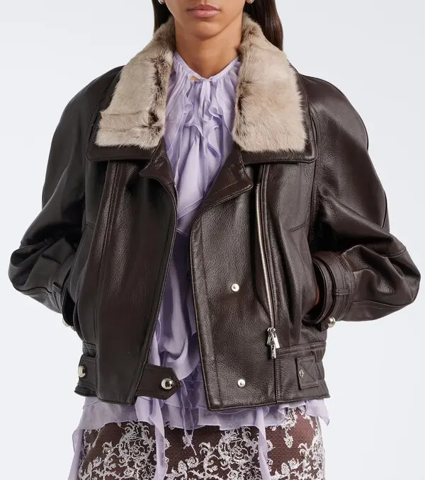 JACQUES WEI Shearling-trimmed Leather Jacket
