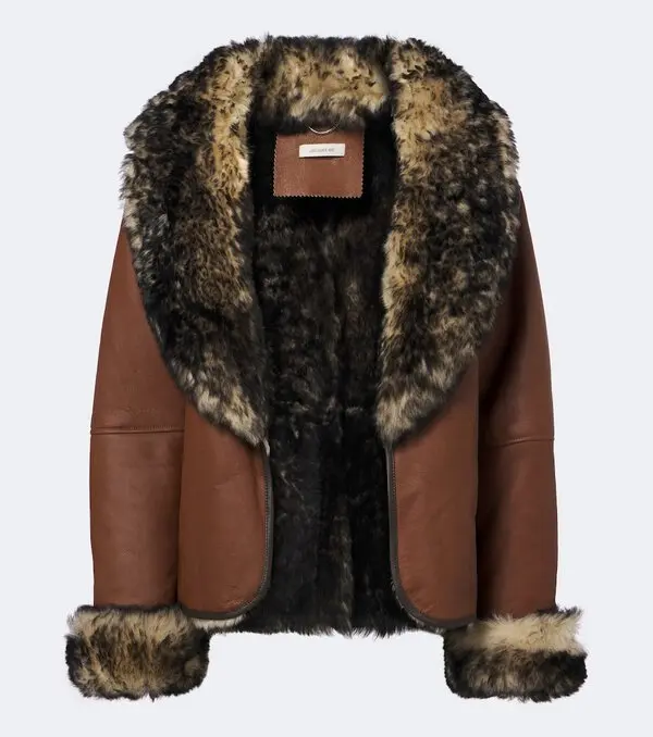 JACQUES WEI Shearling-trimmed Leather Jacket - Brown