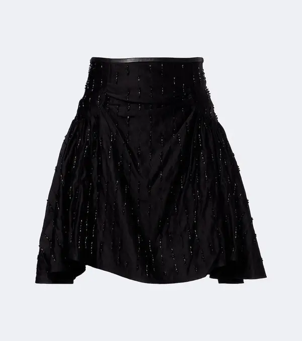 JACQUES WEI Embellished Ruched Satin Miniskirt