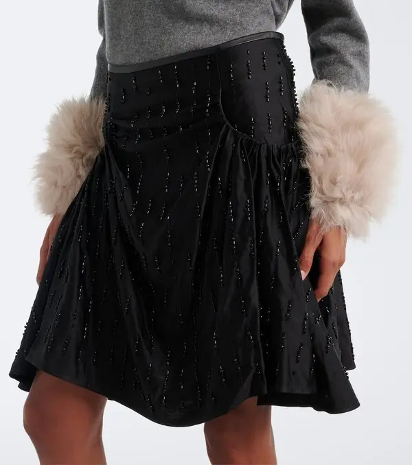 JACQUES WEI Embellished Ruched Satin Miniskirt