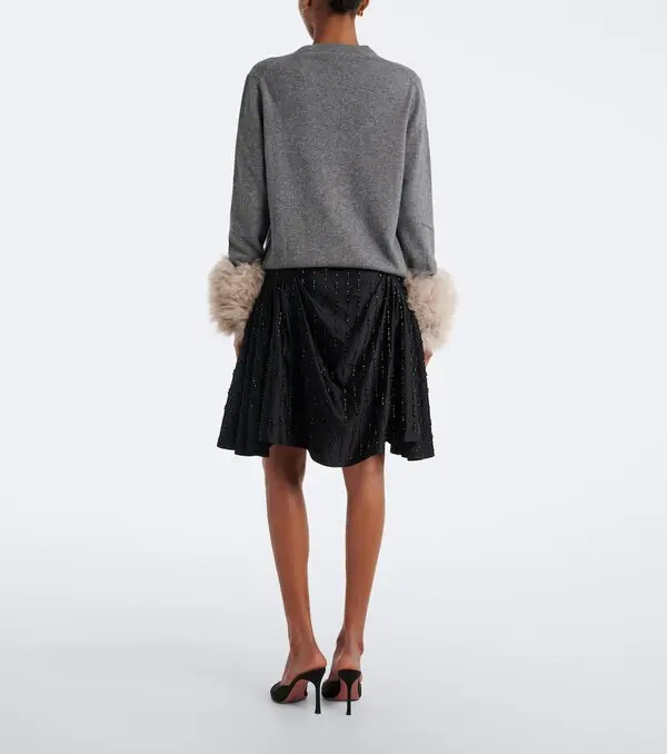 JACQUES WEI Embellished Ruched Satin Miniskirt