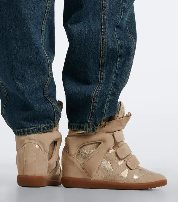 Isabel Marant Étoile Bekett Metallic Leather And Suede Wedge Sneakers