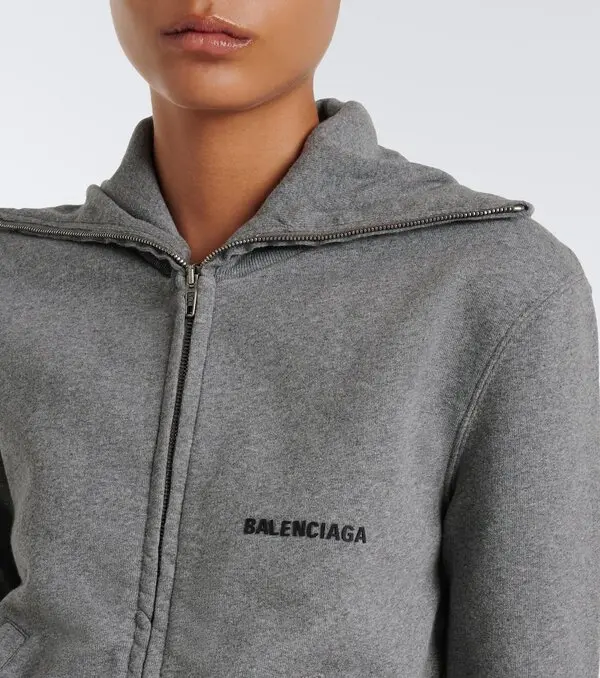 Balenciaga Logo Cotton Zip-up Sweatshirt - Grey