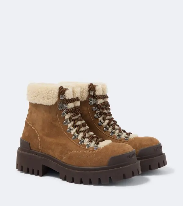 Balenciaga Shearling-lined Suede Lace-up Boots - Beige