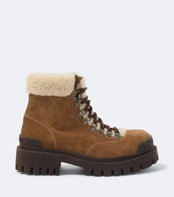 Balenciaga Shearling-lined Suede Lace-up Boots