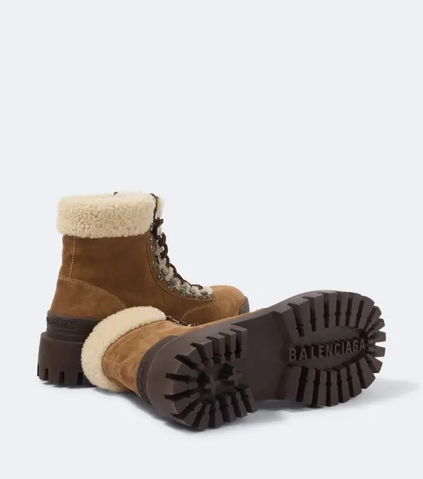 Balenciaga Shearling-lined Suede Lace-up Boots