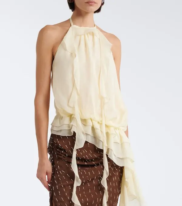 JACQUES WEI Ruffled Chiffon Halterneck Top