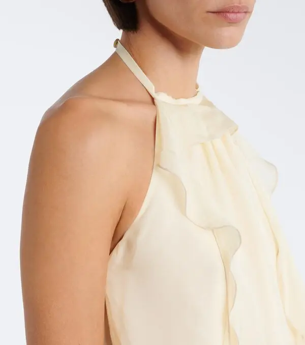 JACQUES WEI Ruffled Chiffon Halterneck Top