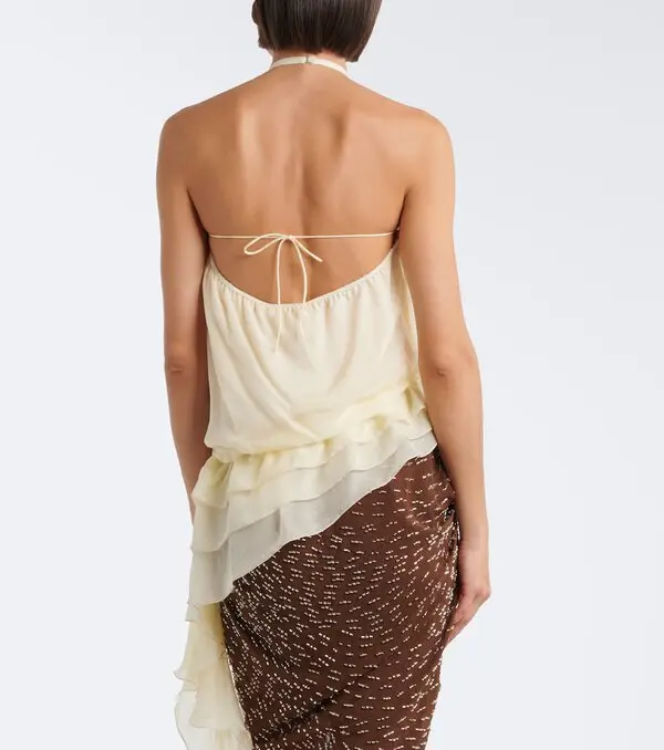 JACQUES WEI Ruffled Chiffon Halterneck Top
