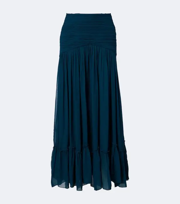 JACQUES WEI Pleated Chiffon Maxi Skirt - Blue