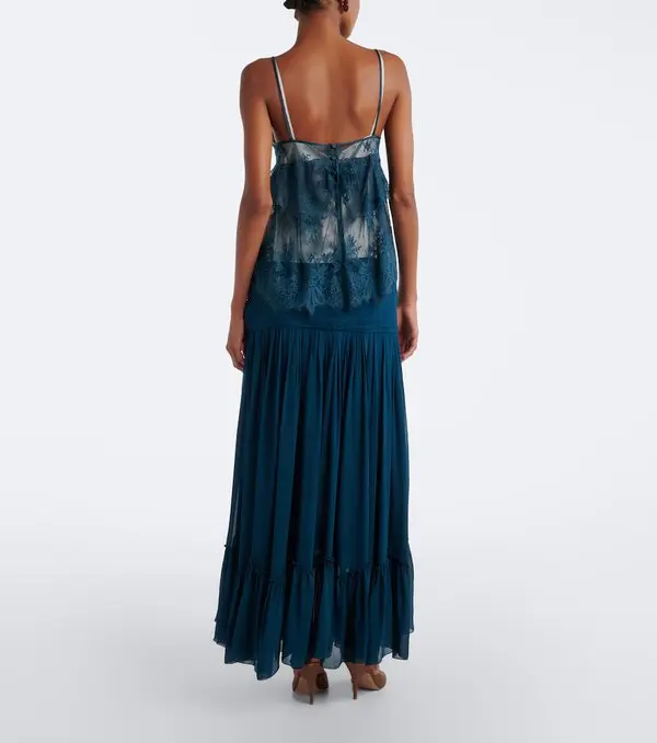 JACQUES WEI Pleated Chiffon Maxi Skirt - Blue