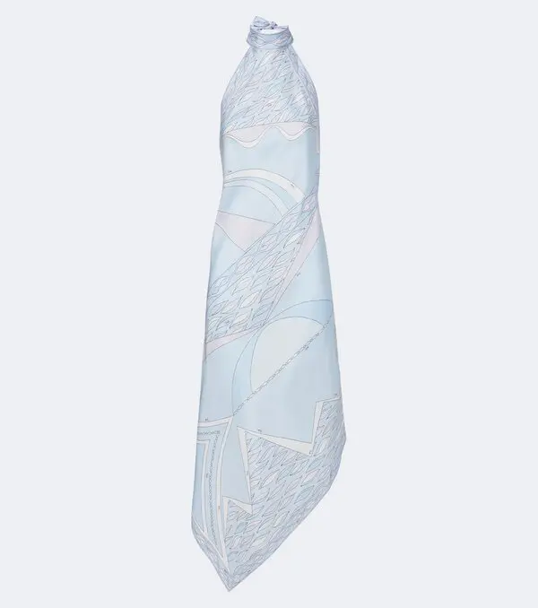 Emilio Pucci Dune Asymmetric Silk Twill Midi Dress - Blue