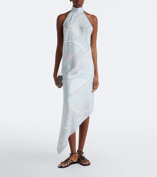 Emilio Pucci Dune Asymmetric Silk Twill Midi Dress