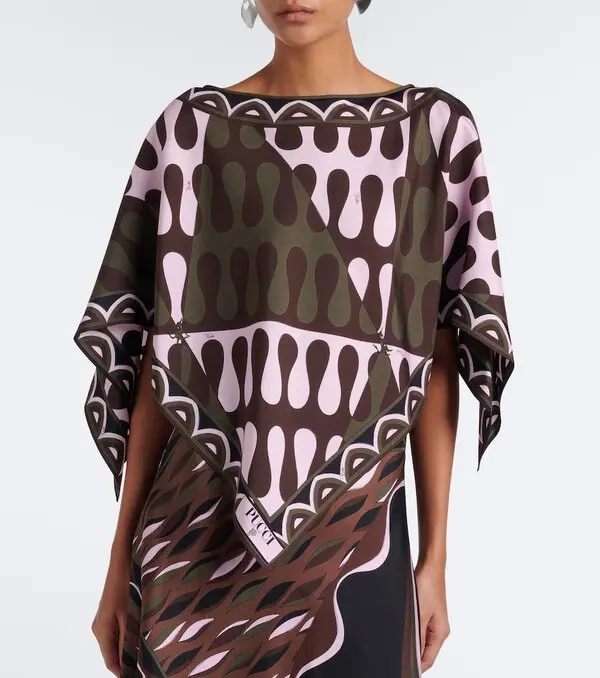 Emilio Pucci Leocorno Asymmetric Silk Twill Top