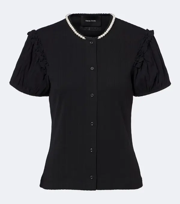 Simone Rocha Embellished Pointelle Cotton Cardigan - Black