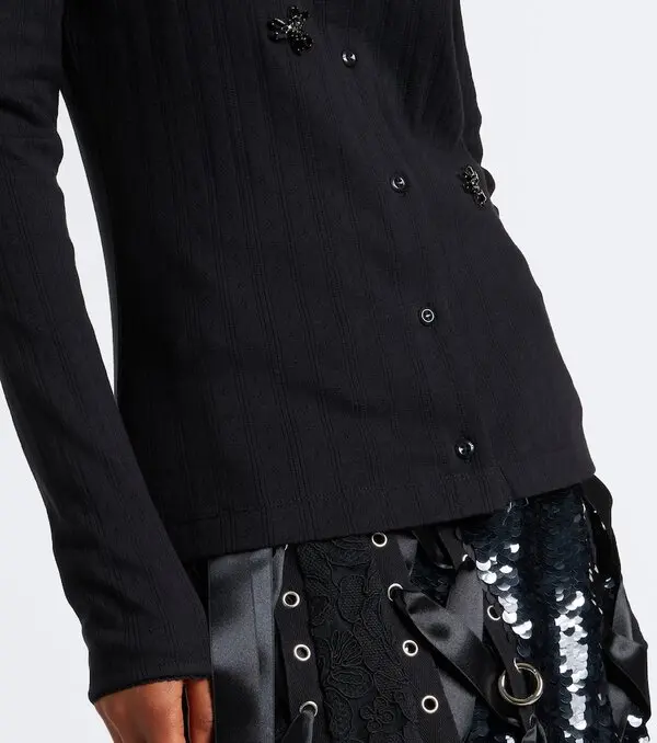 Simone Rocha Embellished Pointelle Cotton Cardigan