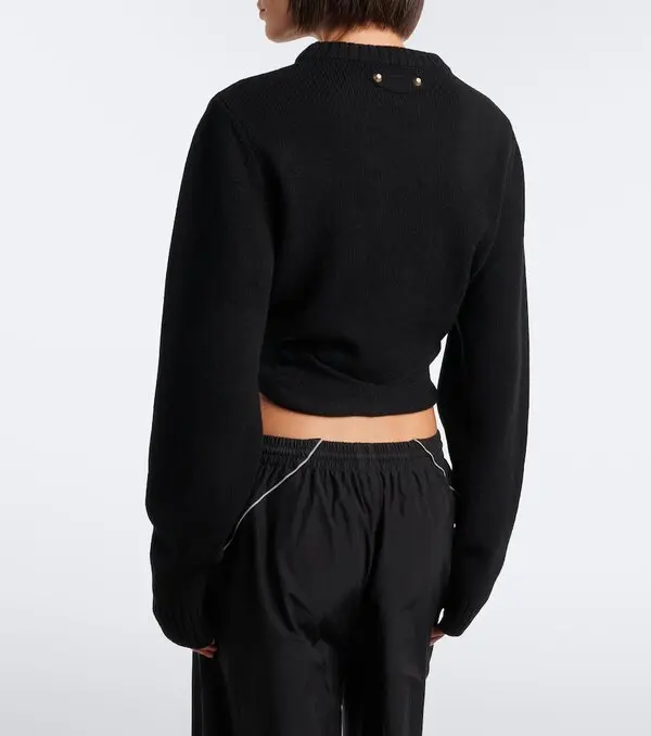 Balenciaga Cropped Gathered Wool Sweater - Black