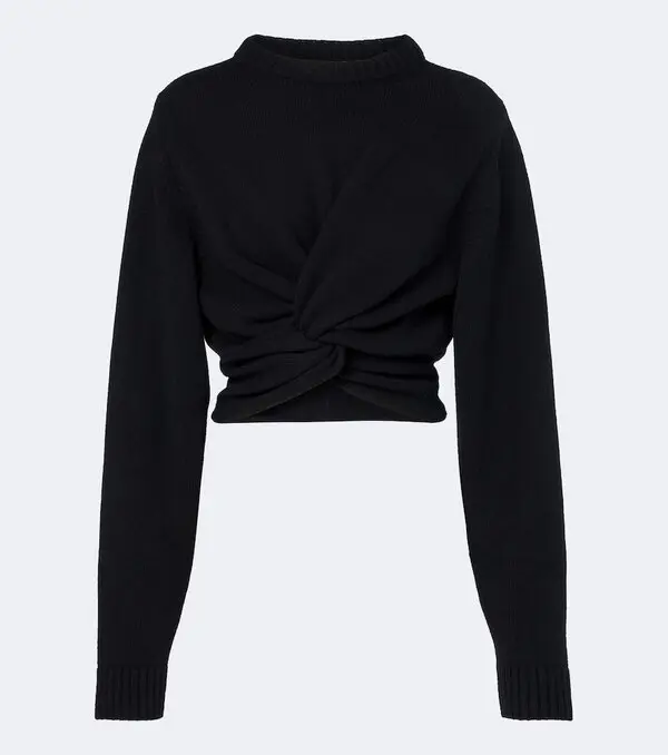 Balenciaga Cropped Gathered Wool Sweater - Black