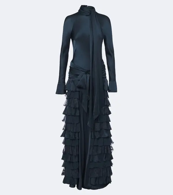 Zimmermann Valiant Ruffled Silk Satin And Chiffon Gown - Blue