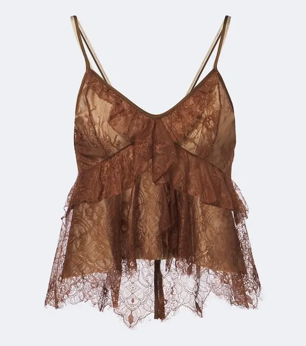JACQUES WEI Ruffled Lace Camisole - Brown
