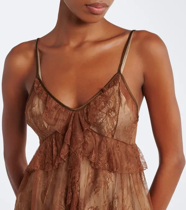 JACQUES WEI Ruffled Lace Camisole - Brown