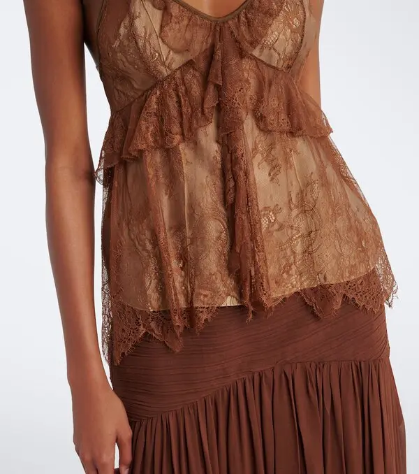 JACQUES WEI Ruffled Lace Camisole - Brown