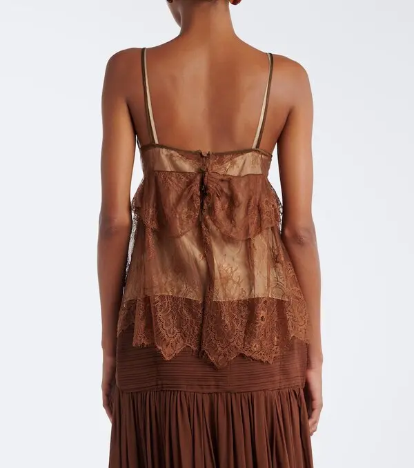 JACQUES WEI Ruffled Lace Camisole - Brown