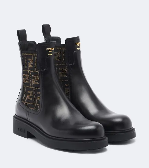 Fendi Commando Ff Zucca Leather Chelsea Boots