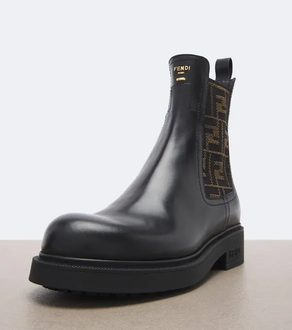 Fendi Commando Ff Zucca Leather Chelsea Boots