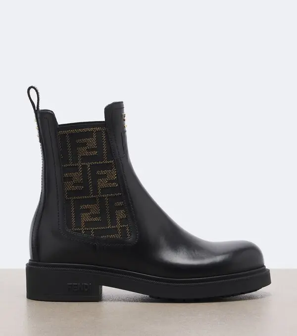 Fendi Commando Ff Zucca Leather Chelsea Boots