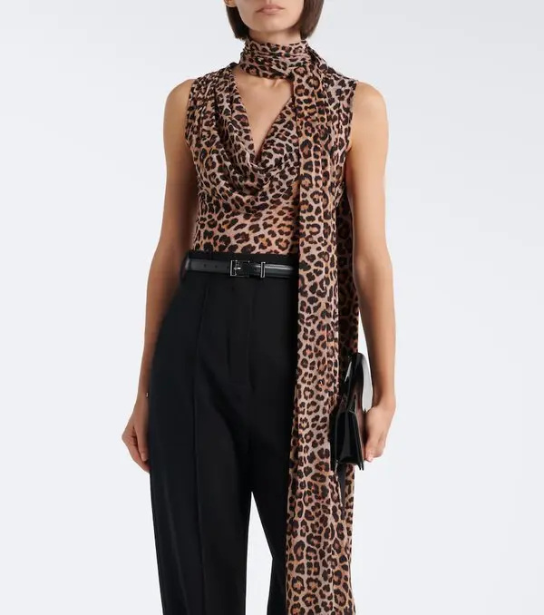 Blumarine Draped Scarf-detail Leopard-print Top