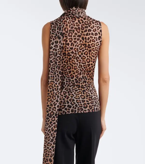 Blumarine Draped Scarf-detail Leopard-print Top