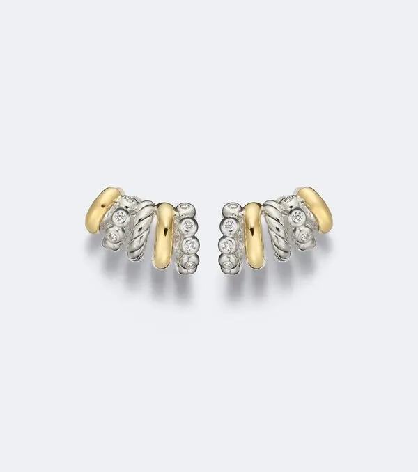 David Yurman Dy Mercer® Sterling And 18kt Gold Hoop Earrings With Diamonds - Silver