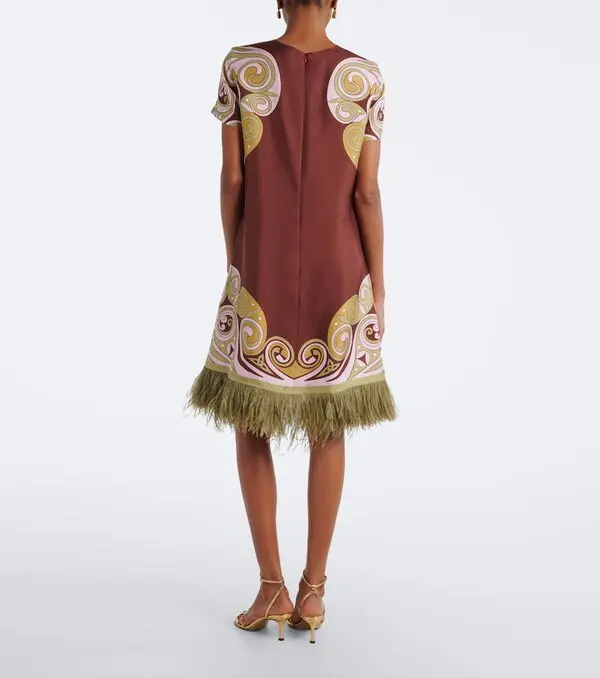 La DoubleJ Kells Swirl Feather-trimmed Silk Minidress