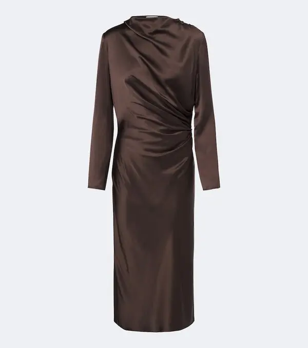 Loulou De Saison Fabio Draped Satin Midi Dress - Brown