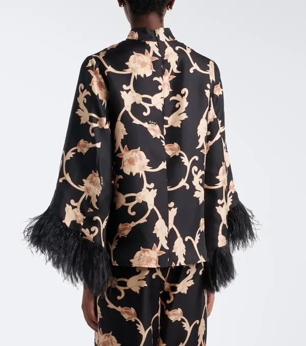 La DoubleJ Buttercup Feather-trimmed Silk Blouse