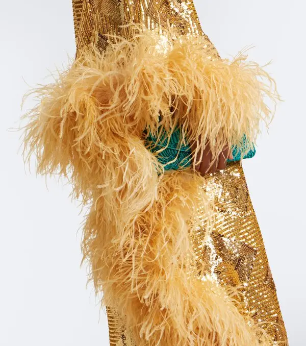 TALLER MARMO Feather-trimmed Sequined Gown