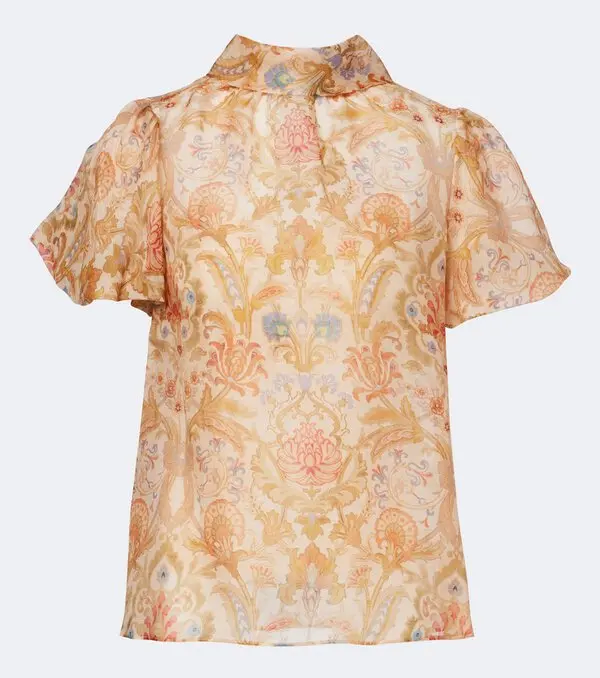 Zimmermann Valiant Printed Linen And Silk Top - Beige