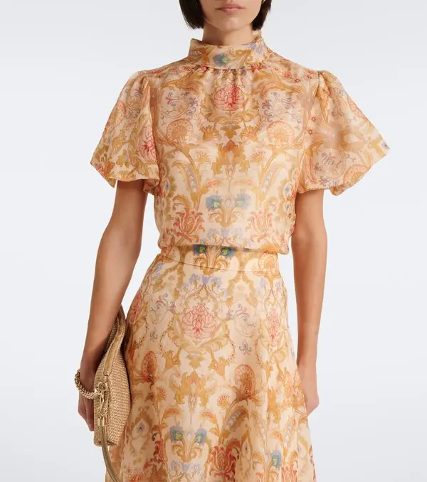 Zimmermann Valiant Printed Linen And Silk Top