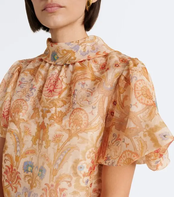 Zimmermann Valiant Printed Linen And Silk Top