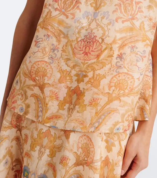 Zimmermann Valiant Printed Linen And Silk Top