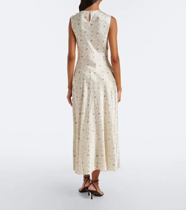 DÔEN Adelana Floral Silk Satin Midi Dress - Multicoloured
